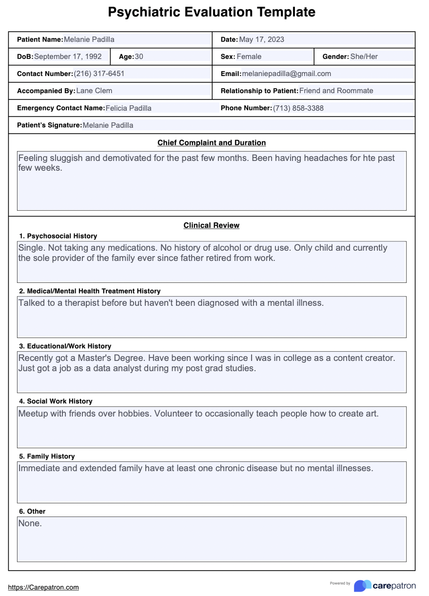 Psychological Evaluation Template